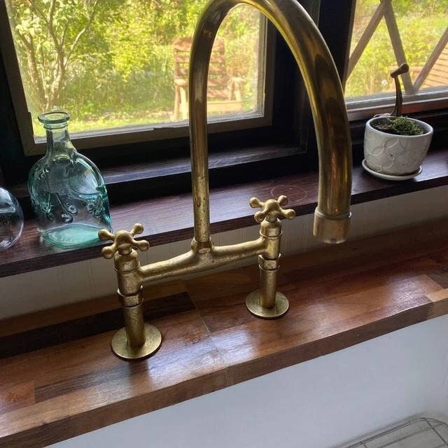 Aged Brass kitchen faucet | Antique Brass Sink Faucet with Side Sprayer ...