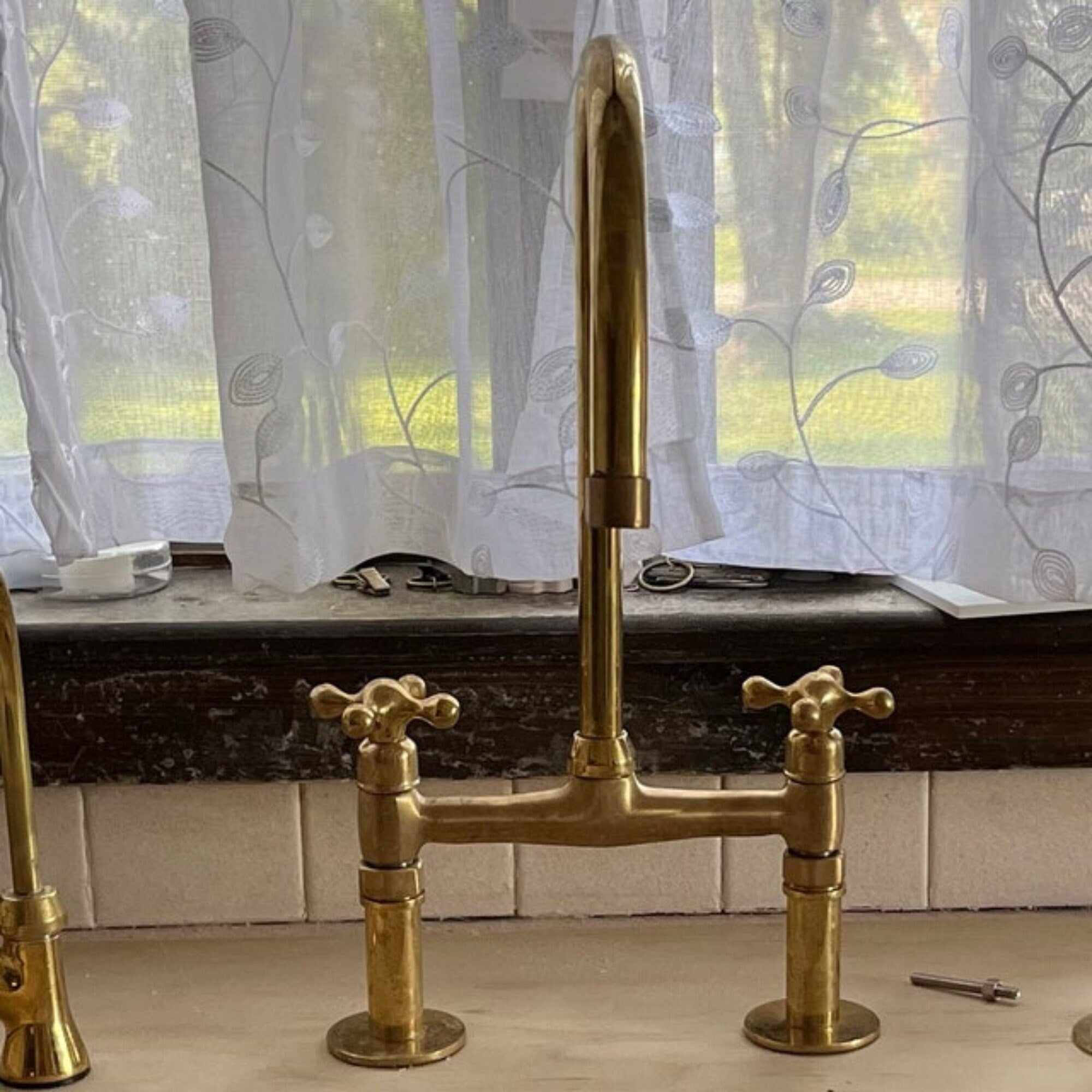 Antique Style, Unlacquered Solid Brass 8" Bridge Faucet, Vintage ...