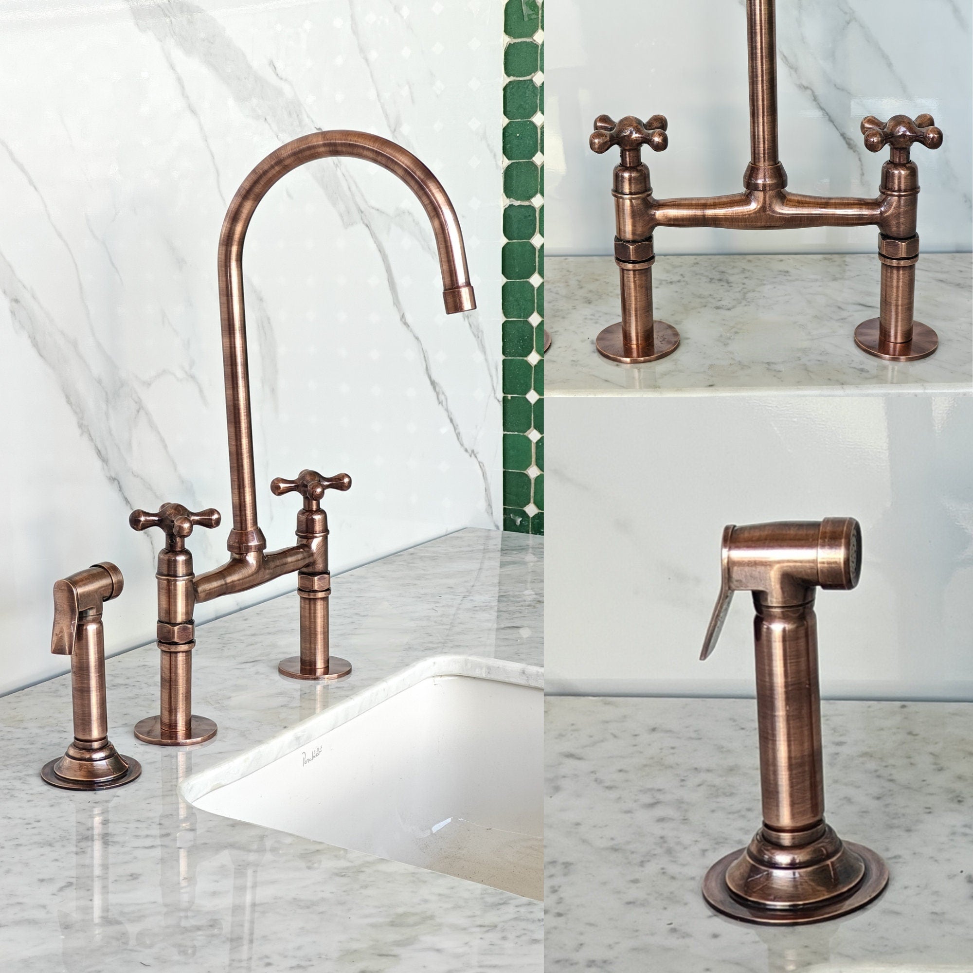 Unlacquered Brass Copper Bridge Faucet #VFK119 – VintageFaucets