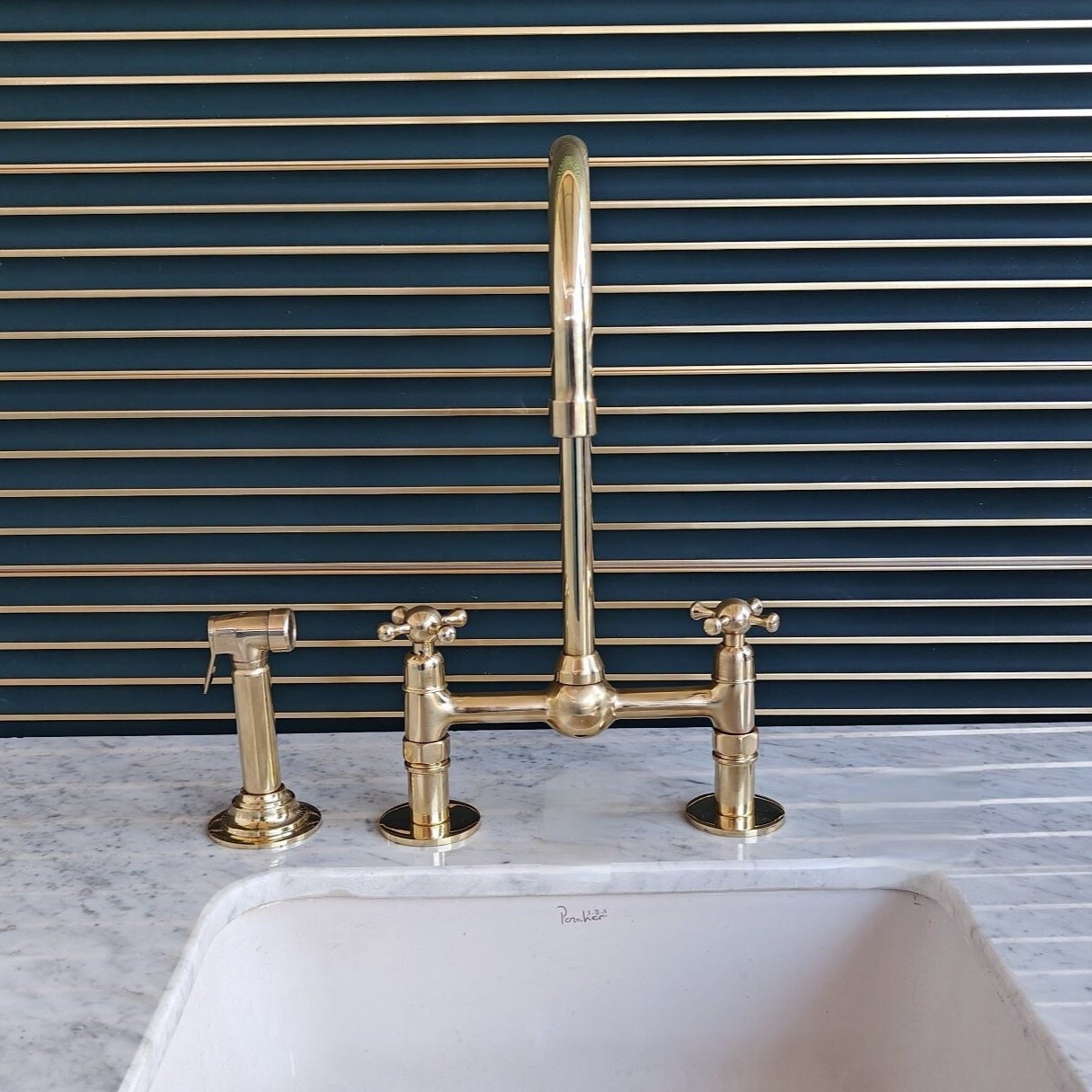 Unlacquered Brass Kitchen Faucet, Solid Brass 8" Bridge faucet with ...